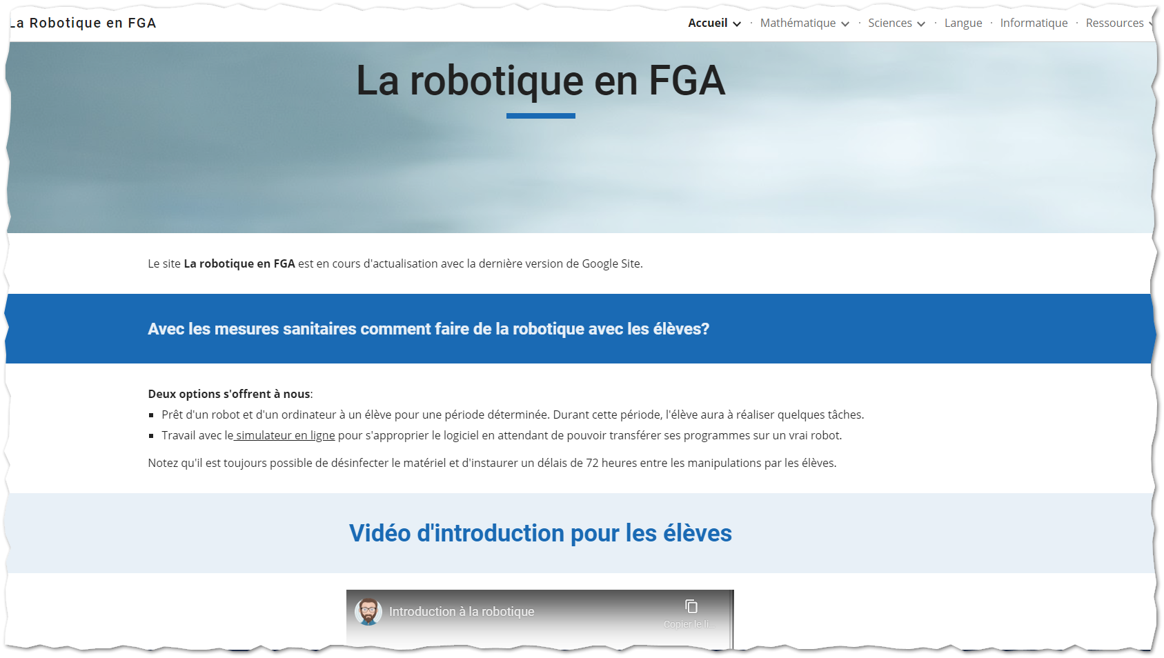 La robotique et programmation en FGA – RECIT CSSHBO
